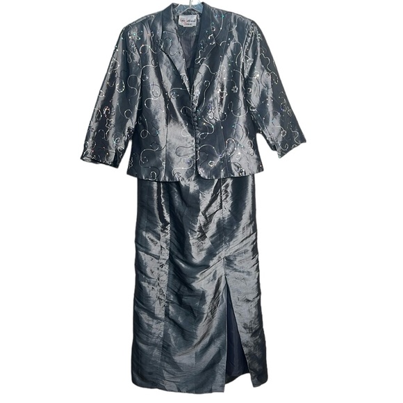 Ema Valdemossa | Dresses | Ema Valdemossa Slate Gray Evening Dress With Embroidered Sequin ...